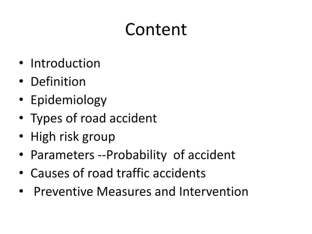 Transport accident prevention | PPTX | Injuries | Diseases and Conditions