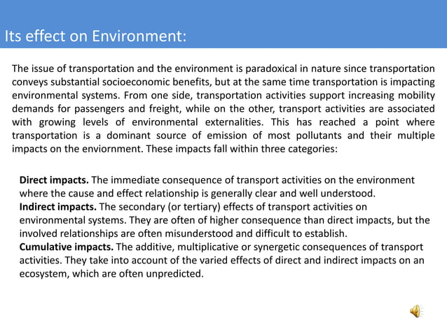 Transportation and its effect on environment | PPTX | Environmental ...