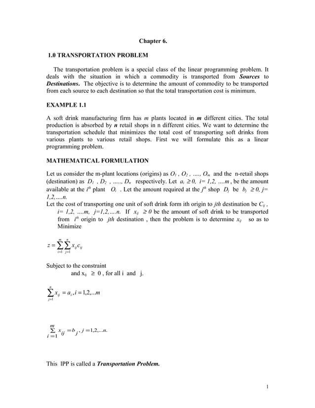 Transportation and assignment_problem Transportation and assignment_problem