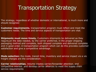 Transportation and delivery strategy | PDF