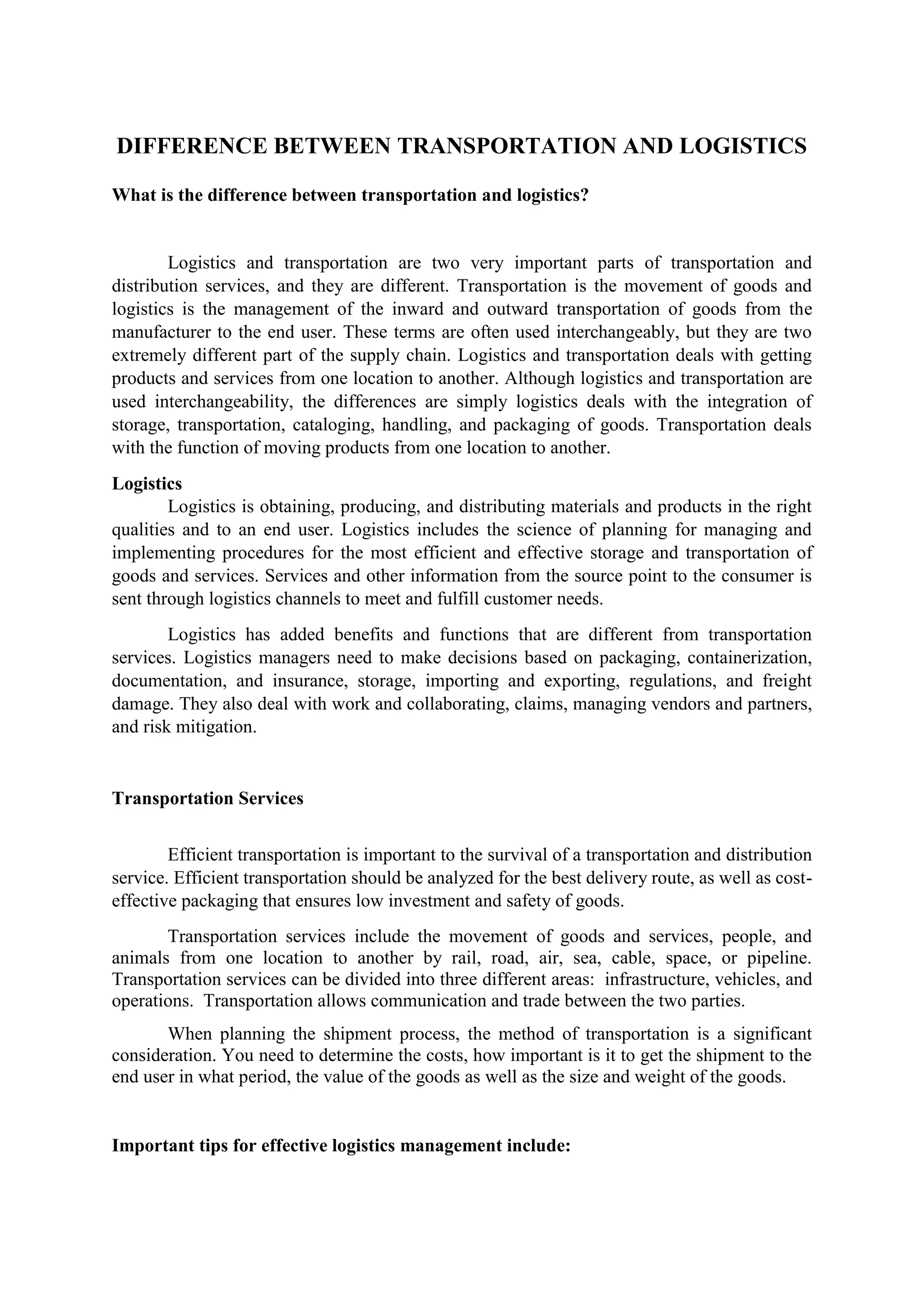 transportation and logistics.docx
