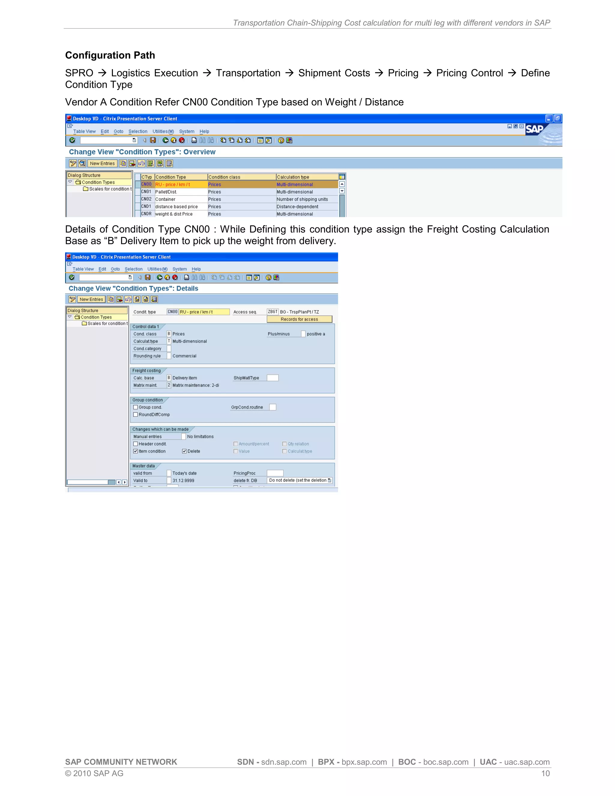 Transportation chain shipping cost calculation for multi leg with ...