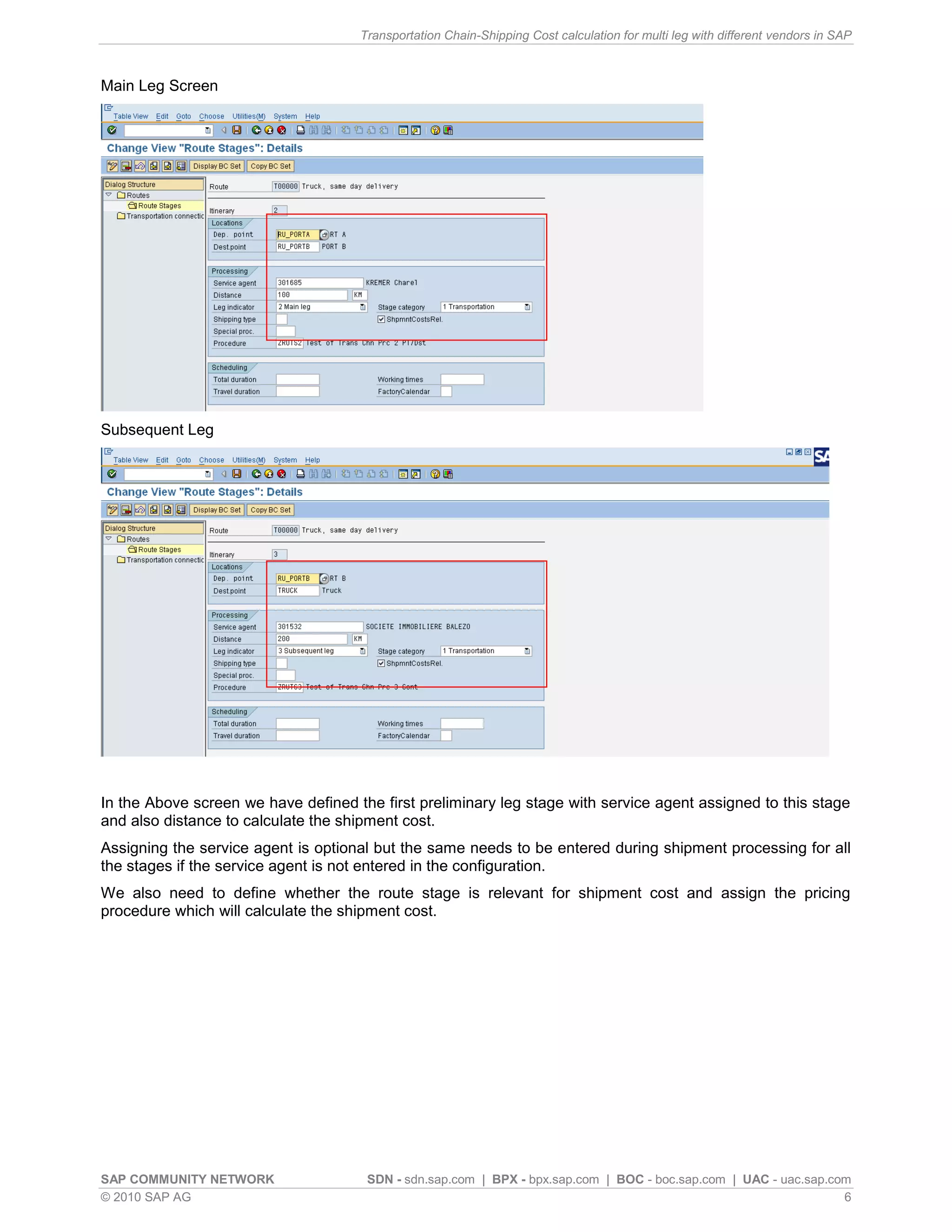 Transportation chain shipping cost calculation for multi leg with different vendors | PDF