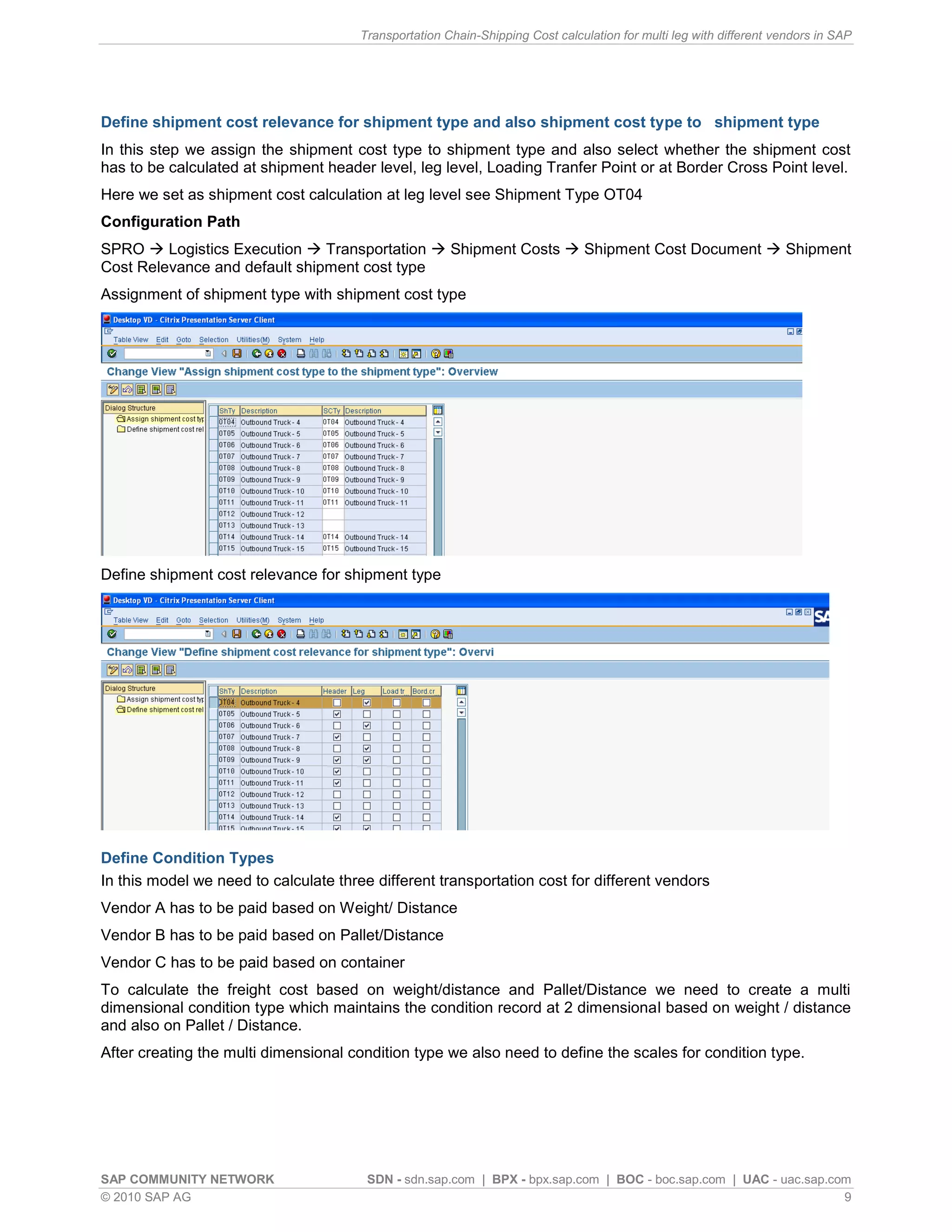 Transportation chain shipping cost calculation for multi leg with ...