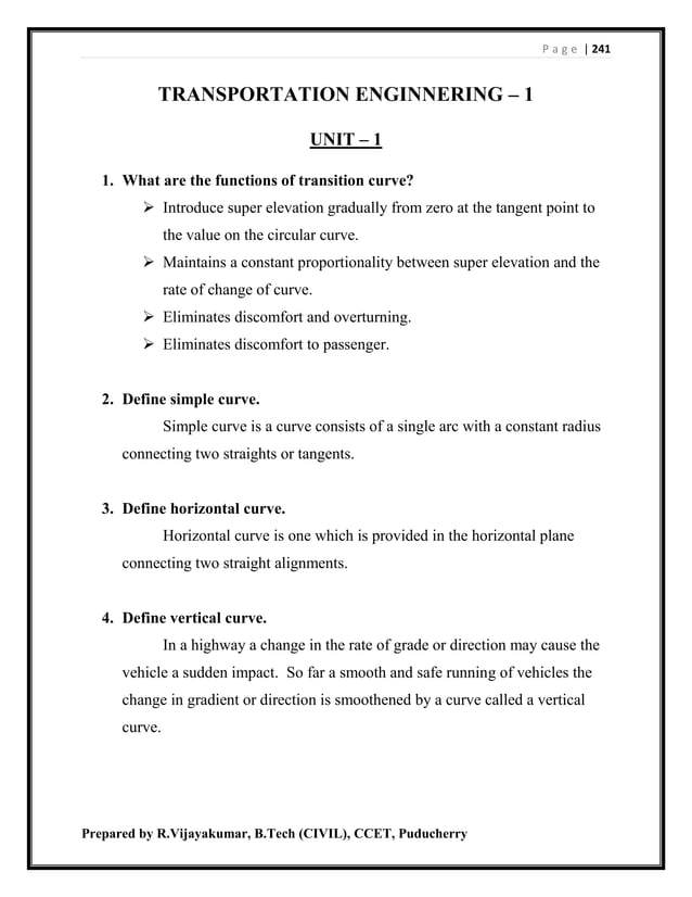 Transportation engineering 1 | PDF