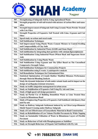 Comprehensive Civil Engineering Project Topics and Research Guidance | PDF