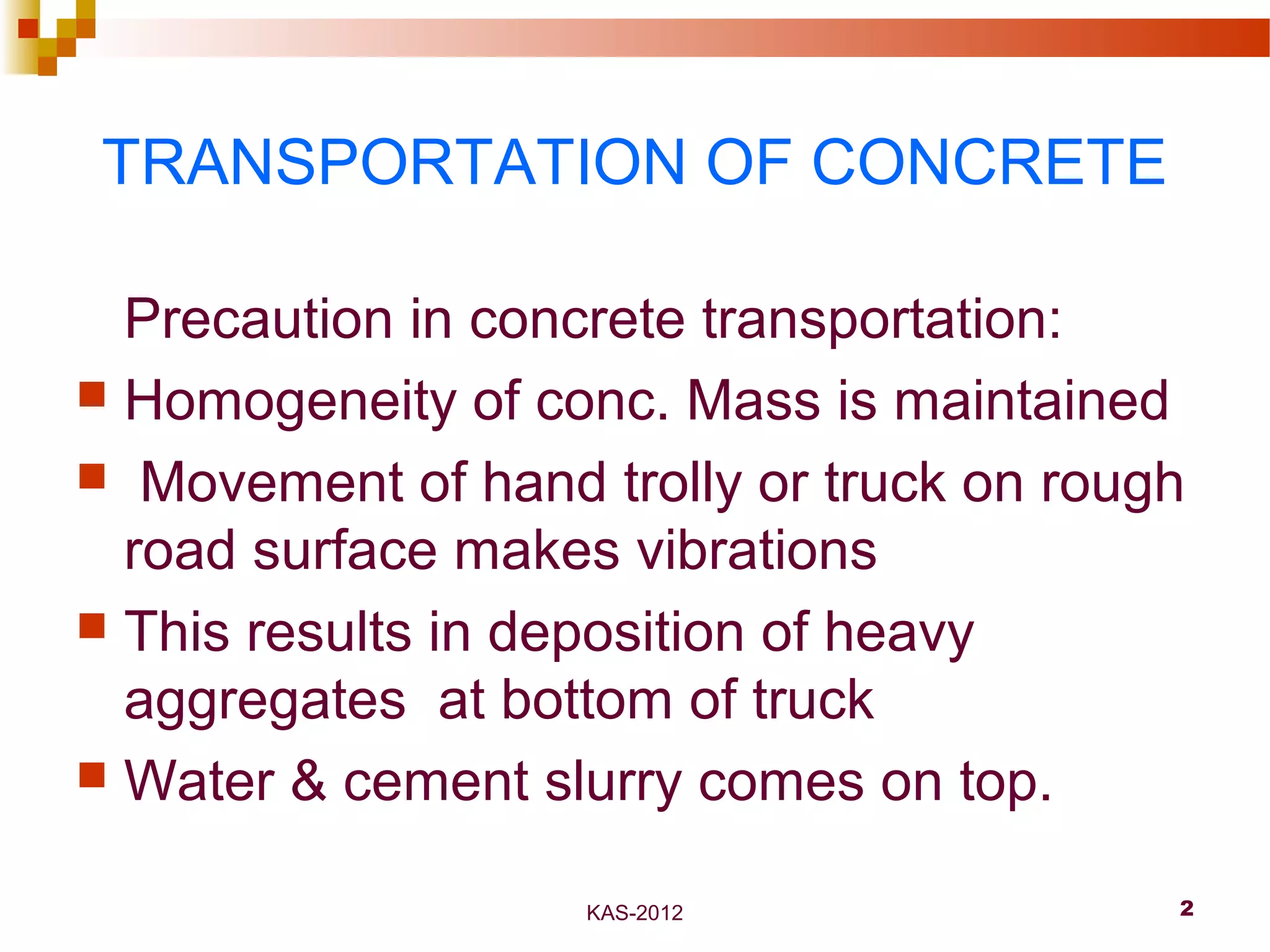 Transportation of Concrete - Notes for Civil engineering Students | PPT