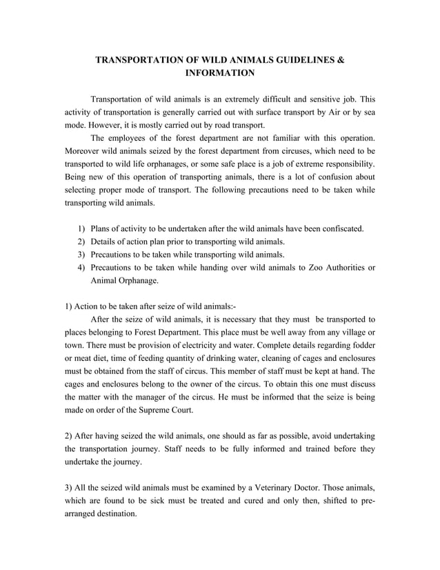 Transportation of wild animals guidelines | DOC | Zoos & Aquariums ...