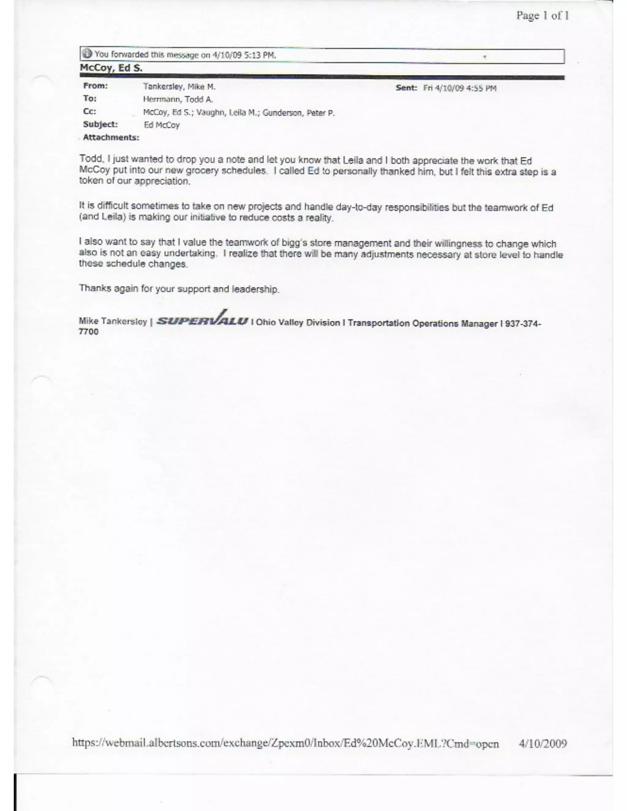 Transportation operations manager letter of appreciation | PDF
