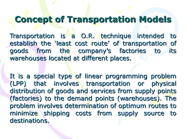 Transportation problem | PPT
