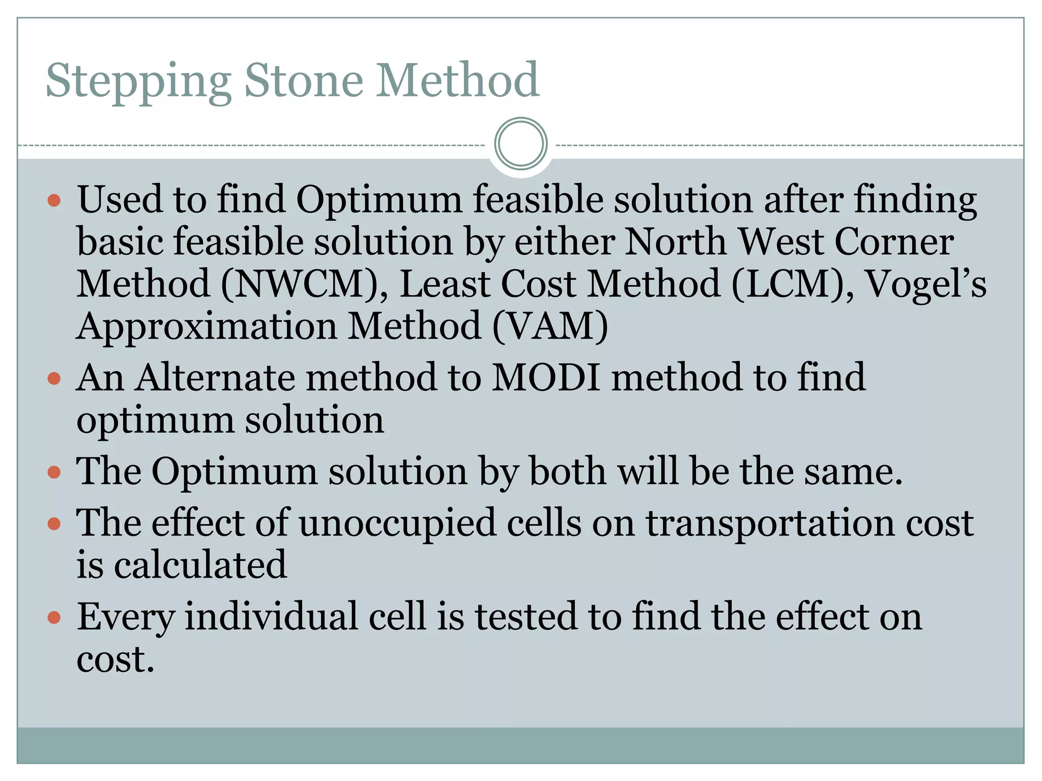 Transportation Problem- Stepping Stone Method | PPTX