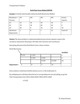 Transportation Problem- Initial Basic Feasible Solution | PDF