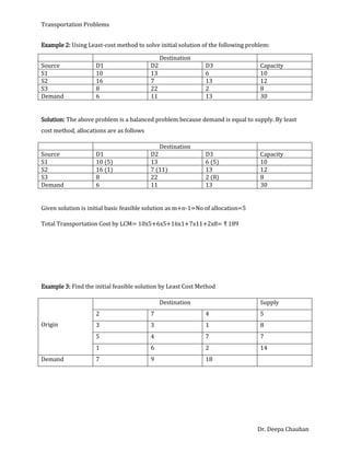 Transportation Problem- Initial Basic Feasible Solution | PDF
