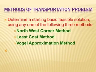 Transportation problem ppt | PPTX