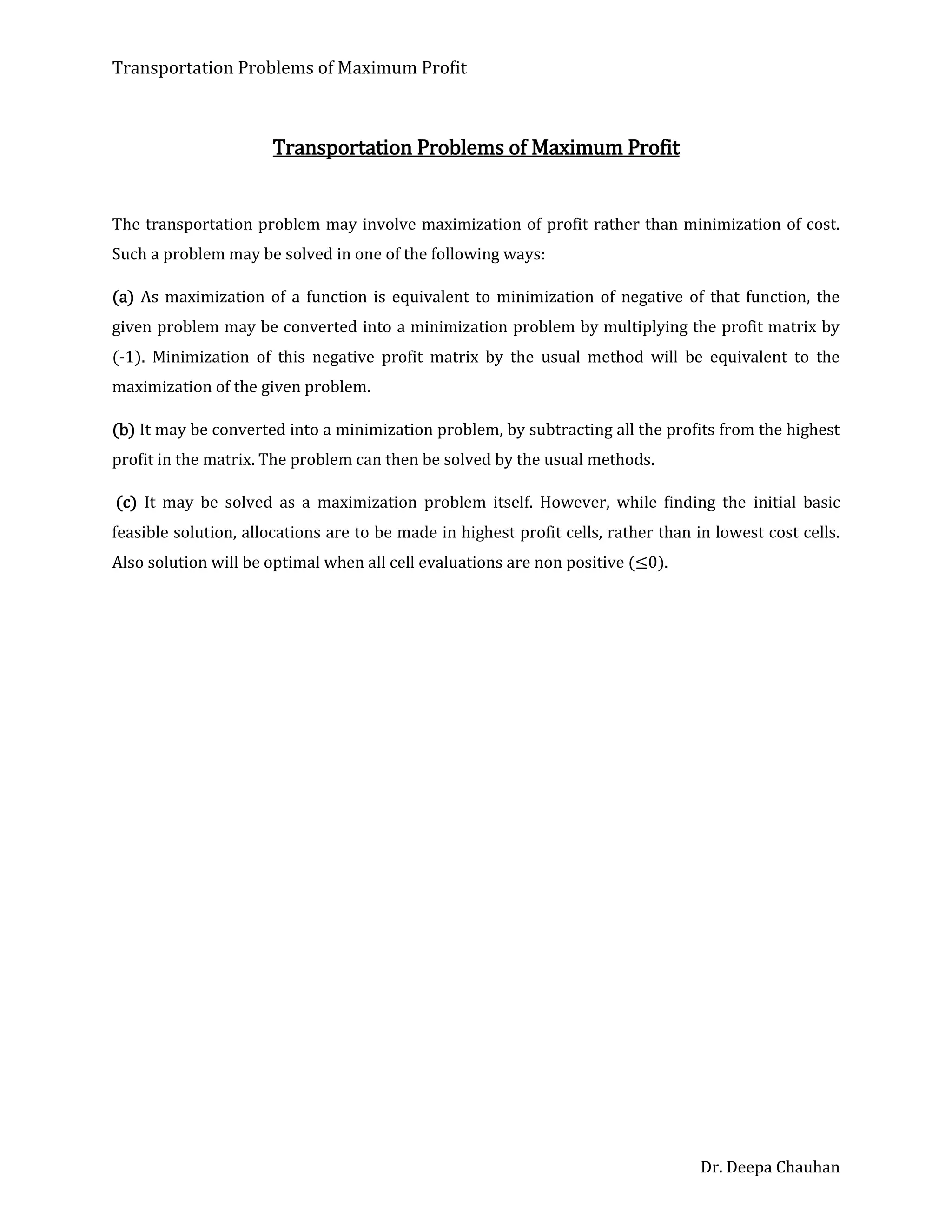 Transportation Problems-Maximum Profit | PDF