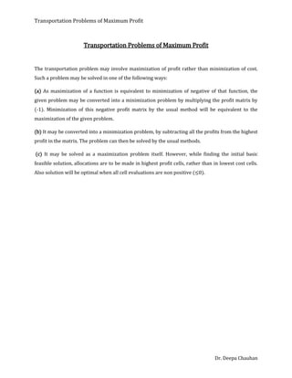 Transportation Problems-Maximum Profit | PDF