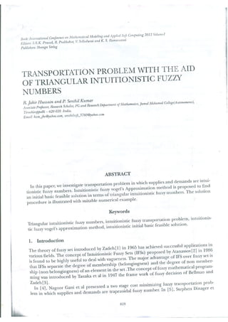 Transportation problem with the aid of triangular intuitionistic fuzzy numbers | PDF