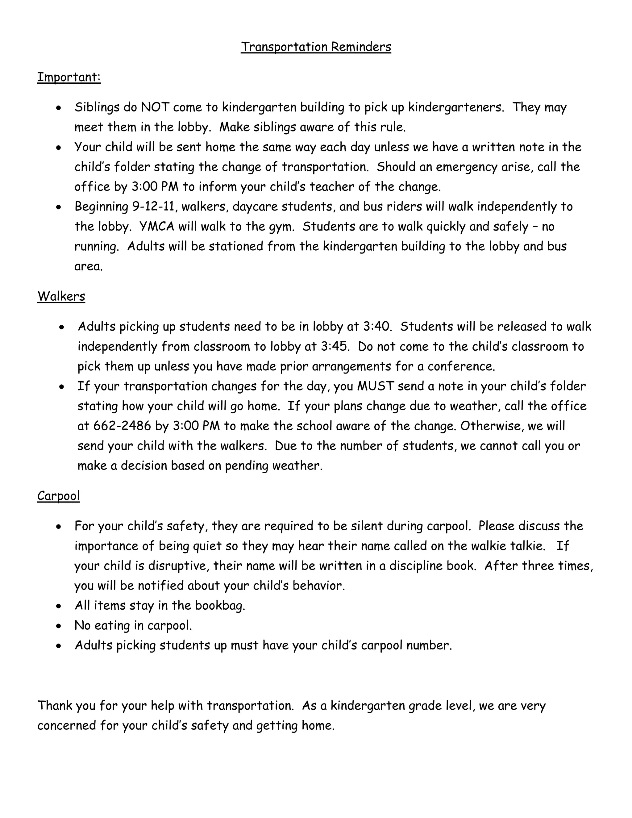 Transportation Reminders | PDF