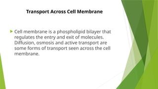 TRANSPORTATION THROUGH CELL MEMBRANES.pptx | Biological Sciences | Science