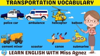 Transportation Names Vocabulary with Pictures and Sentence Samples ...