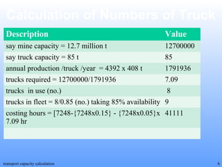 Transport & digging capacity calculation | PPT