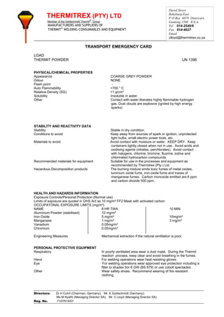 Transport Emergency Card | PDF