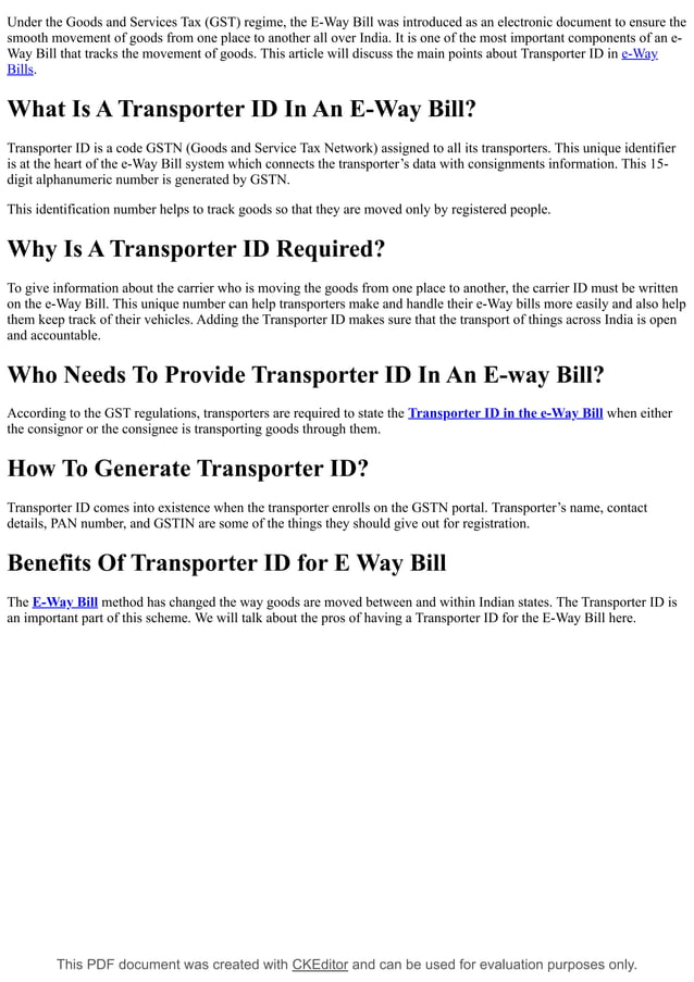 Transporter Id In E Way Bill - BTHAWK Software | PDF | Motor Insurance ...