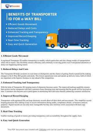 Transporter Id In E Way Bill - BTHAWK Software | PDF