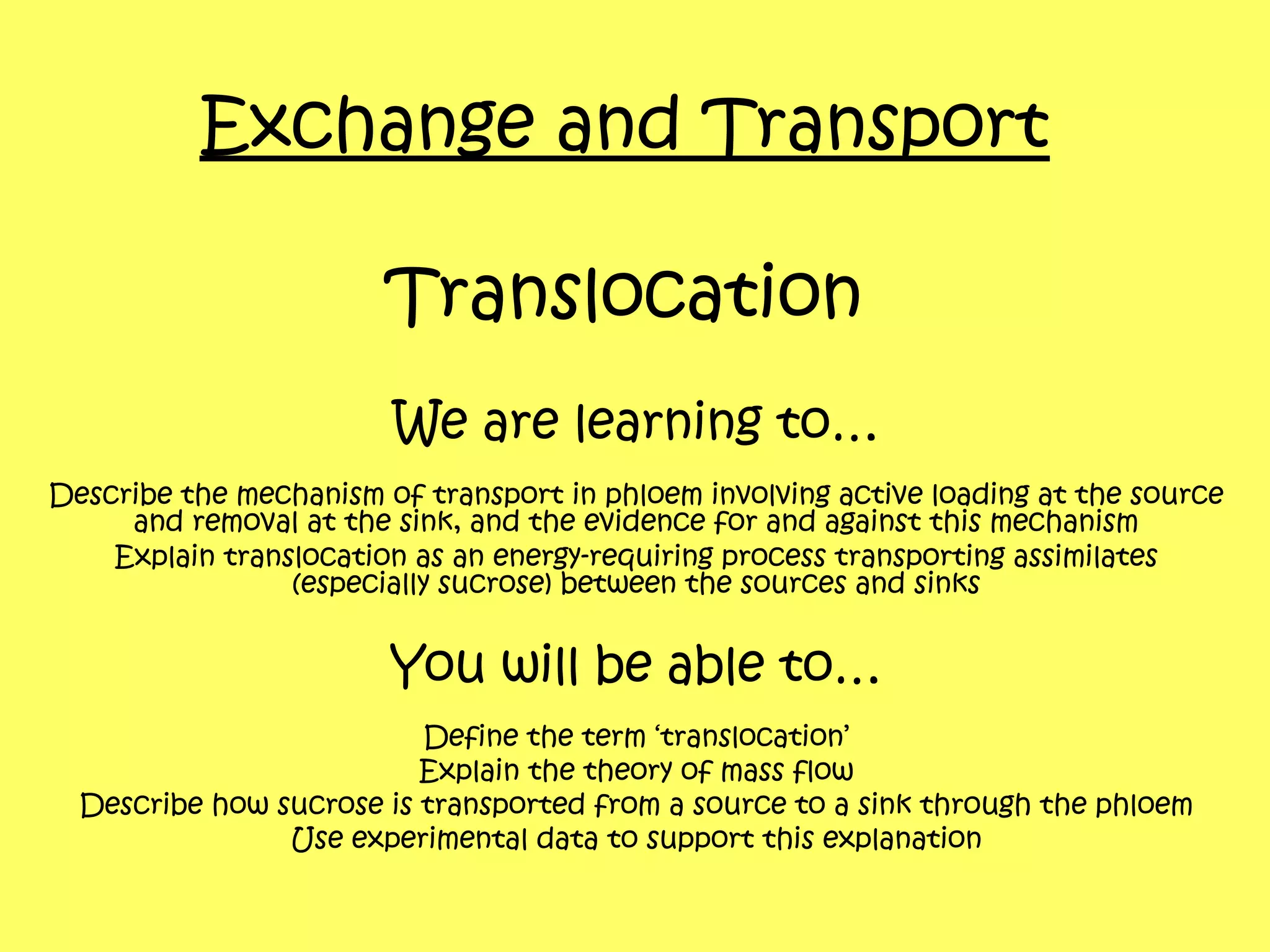 Transport in plants 7 translocation of assimilates | PPT