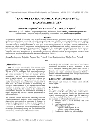 Transport layer protocol for urgent data | PDF