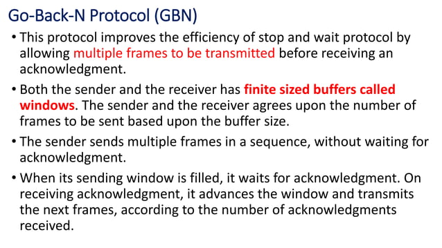 Transport layer protocols : Simple Protocol , Stop and Wait Protocol , Go-Back-N Protocol (GBN ...
