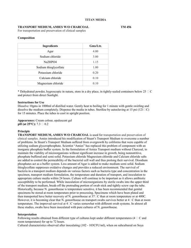 AMIES TRANSPORT MEDIUM W/O CHARCOAL | PDF
