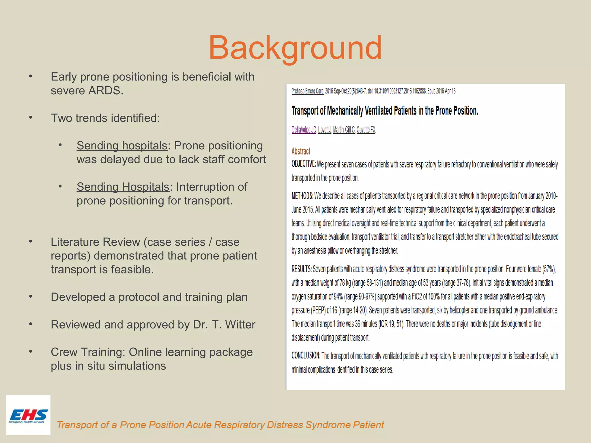 Transport of a prone position acute respiratory distress syndrome slideshare pp | PPT