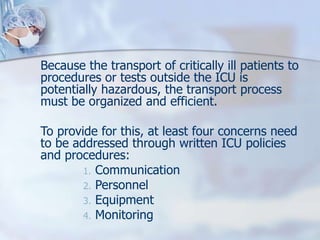 Transport of critically ill patient | PPT