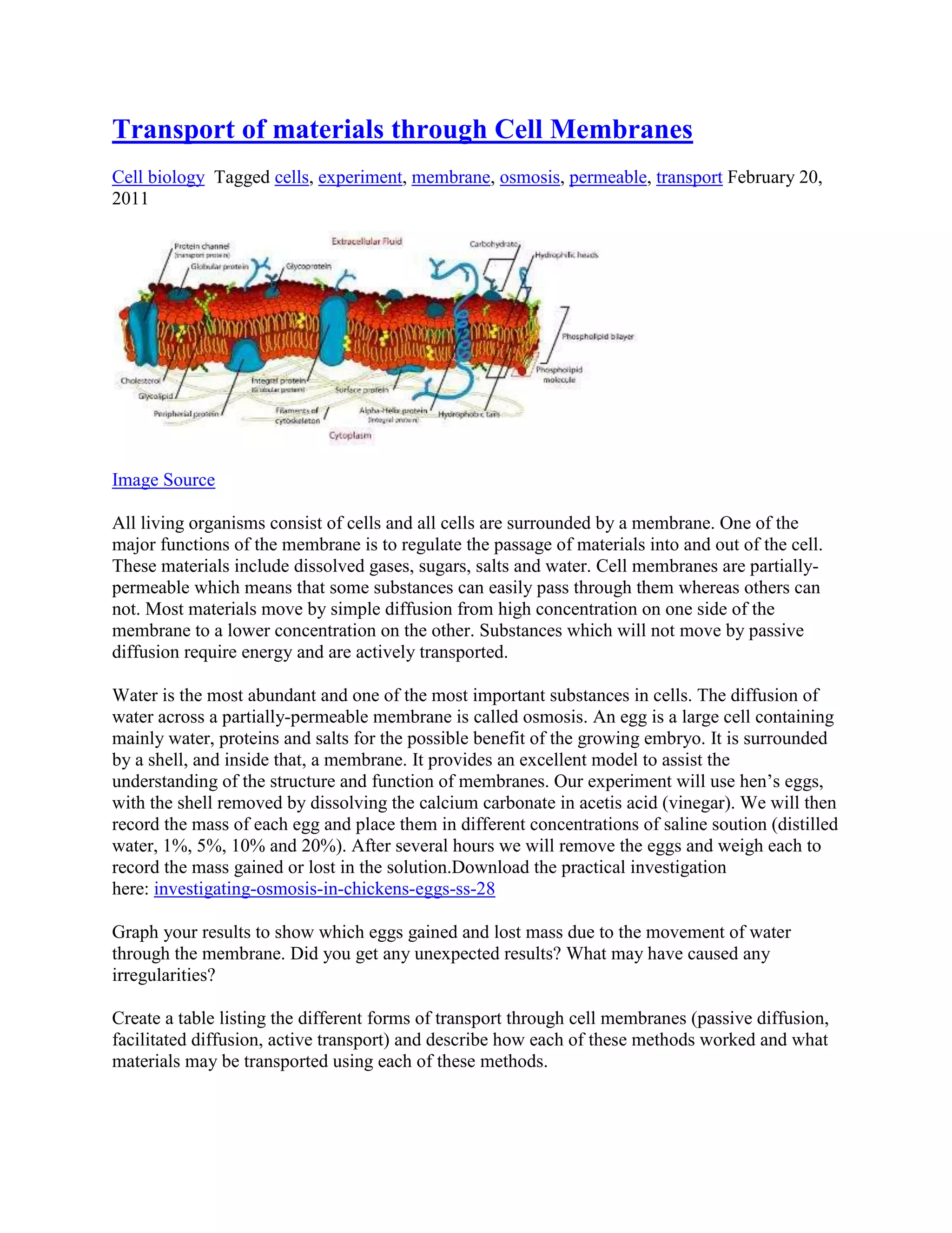 Transport of materials through cell membranes | DOCX