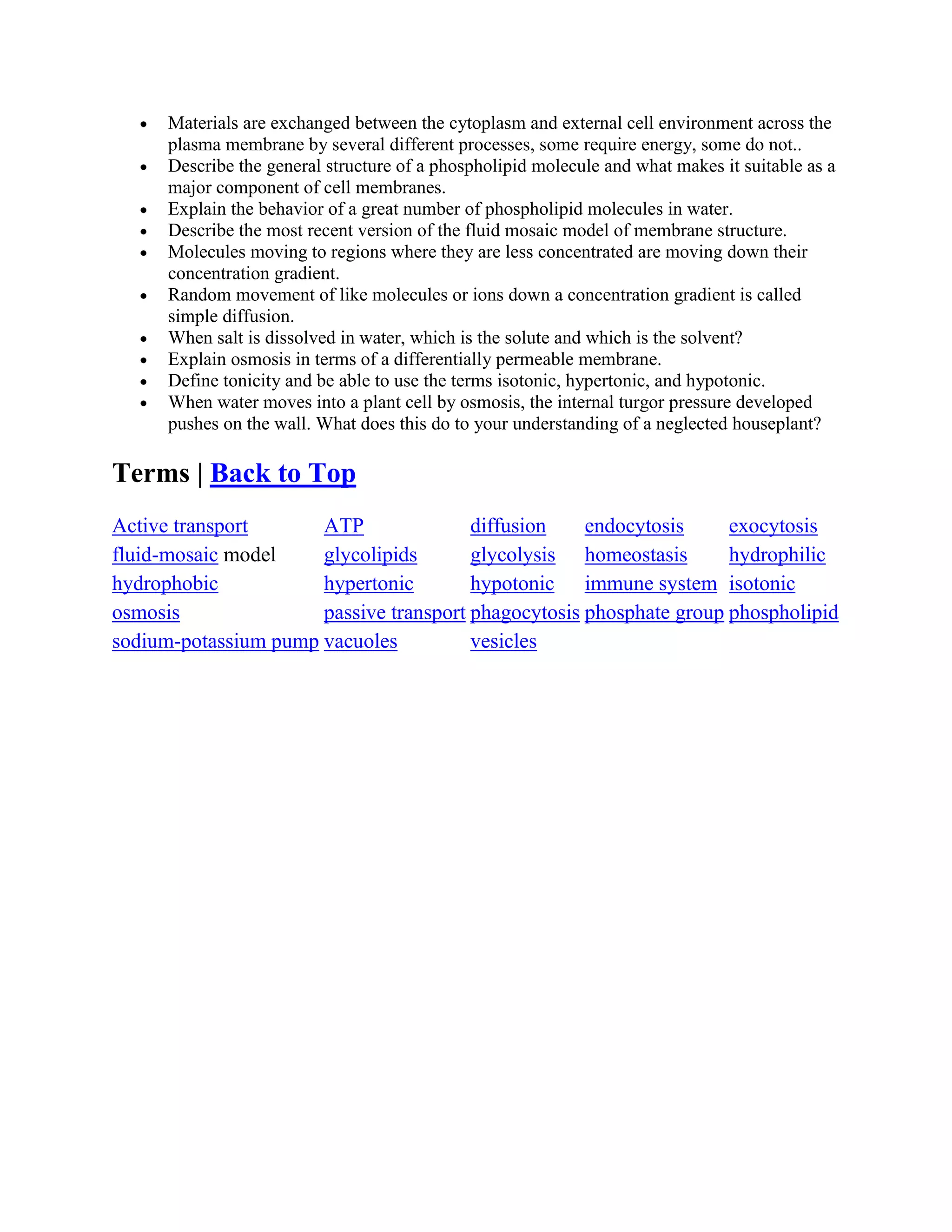 Transport of materials through cell membranes | DOCX