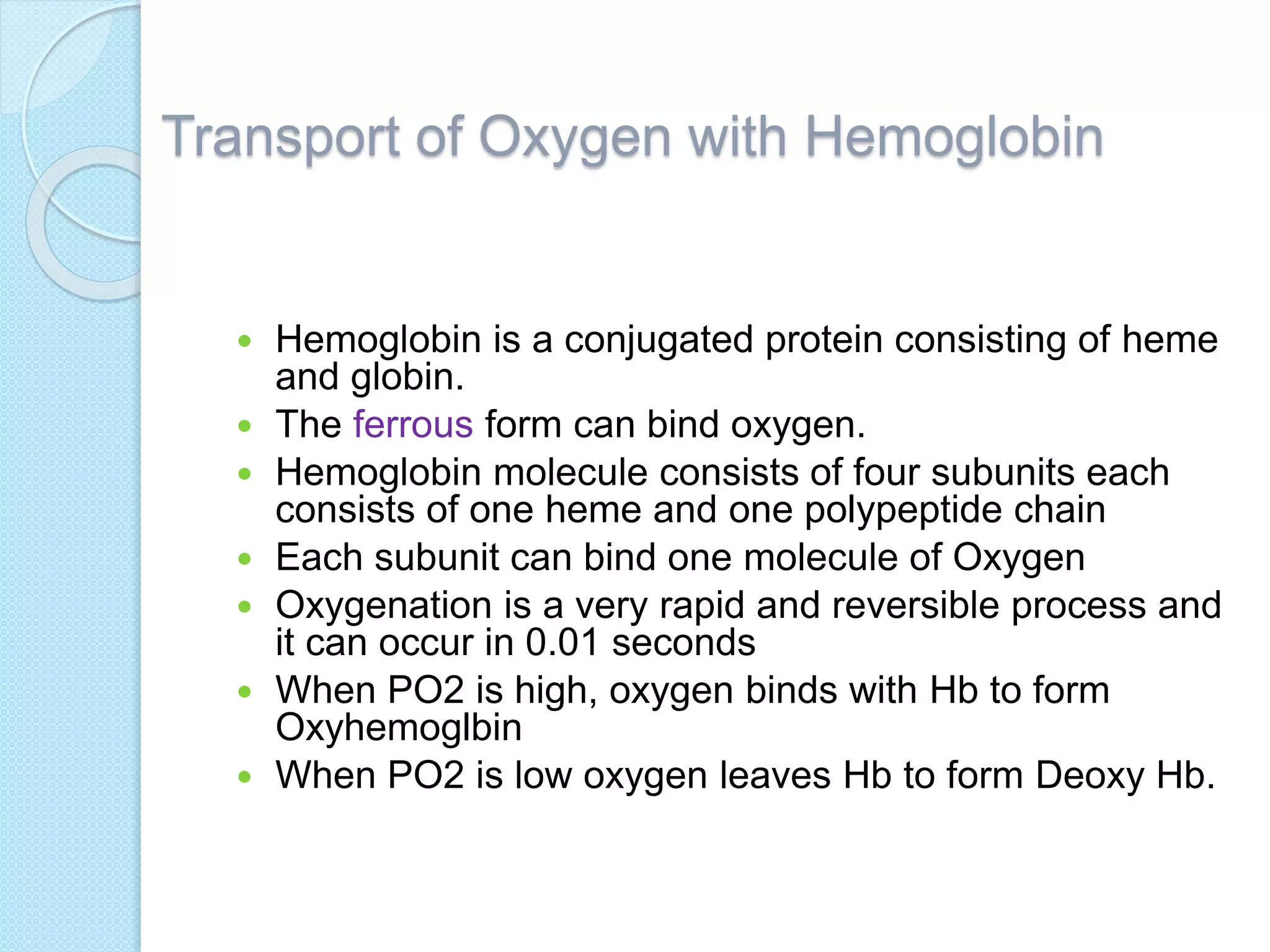 Transport of oxygen (the guyton and hall physiology) | PPTX