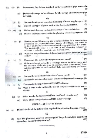 Ev5104 Transport of water and wastewater-previous year question paper | PDF