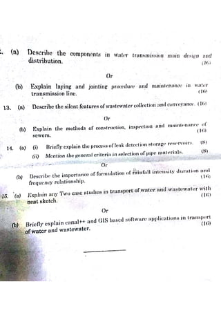 Ev5104 Transport of water and wastewater-previous year question paper | PDF