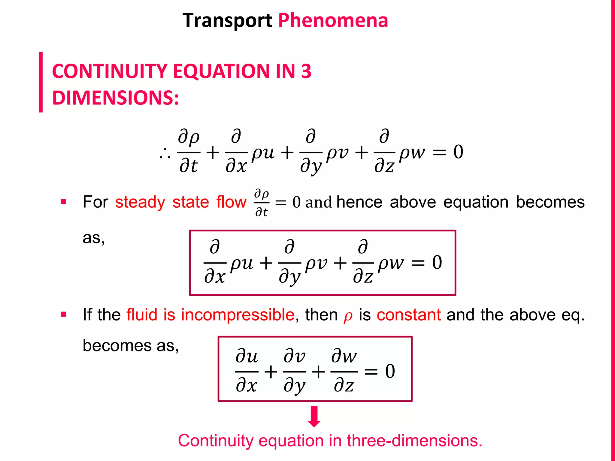 Transport phenomena (Continuity Equation) | PDF