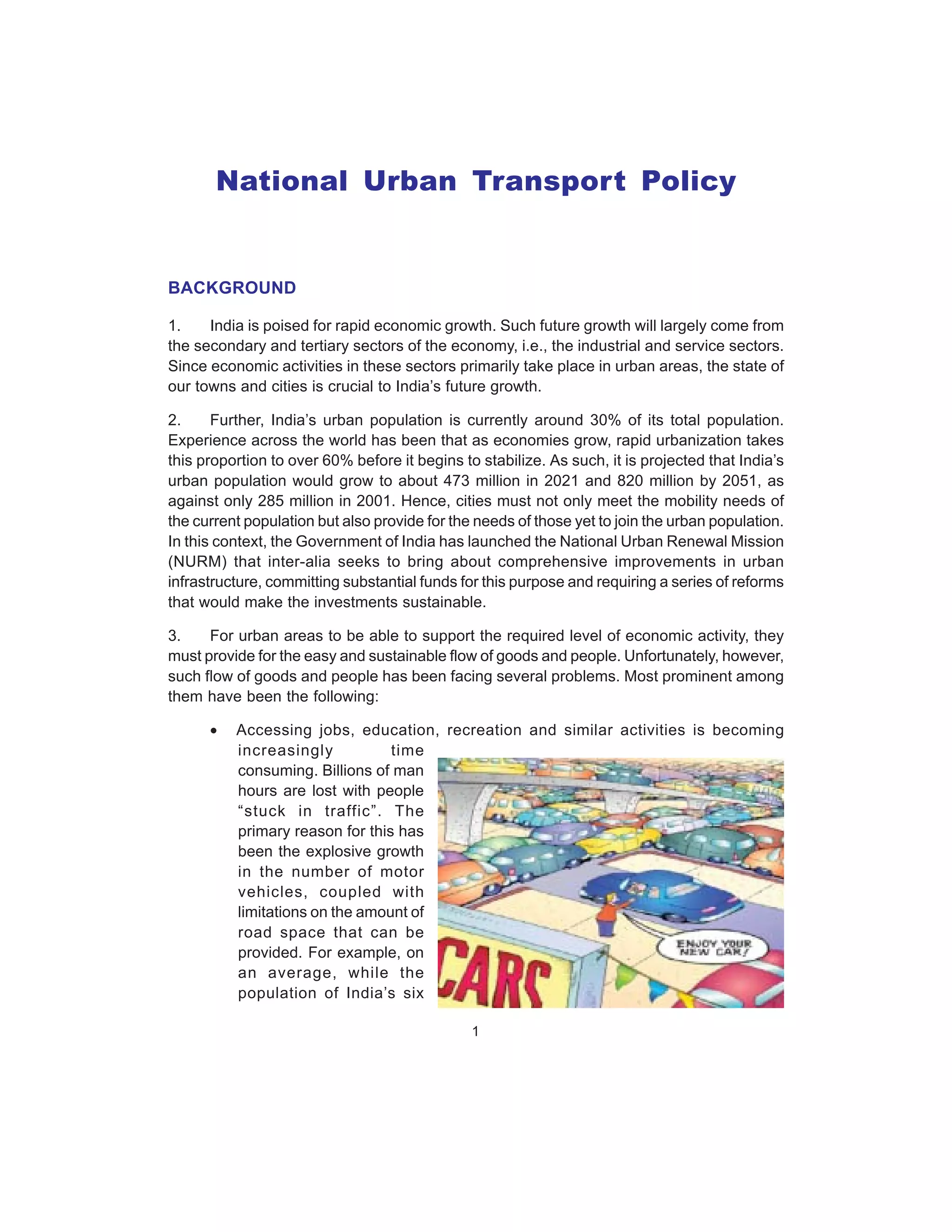 National Urban Transport Policy | PDF