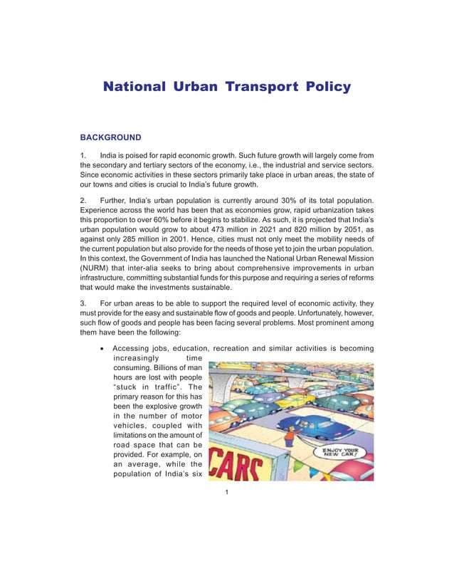 National Urban Transport Policy | PDF