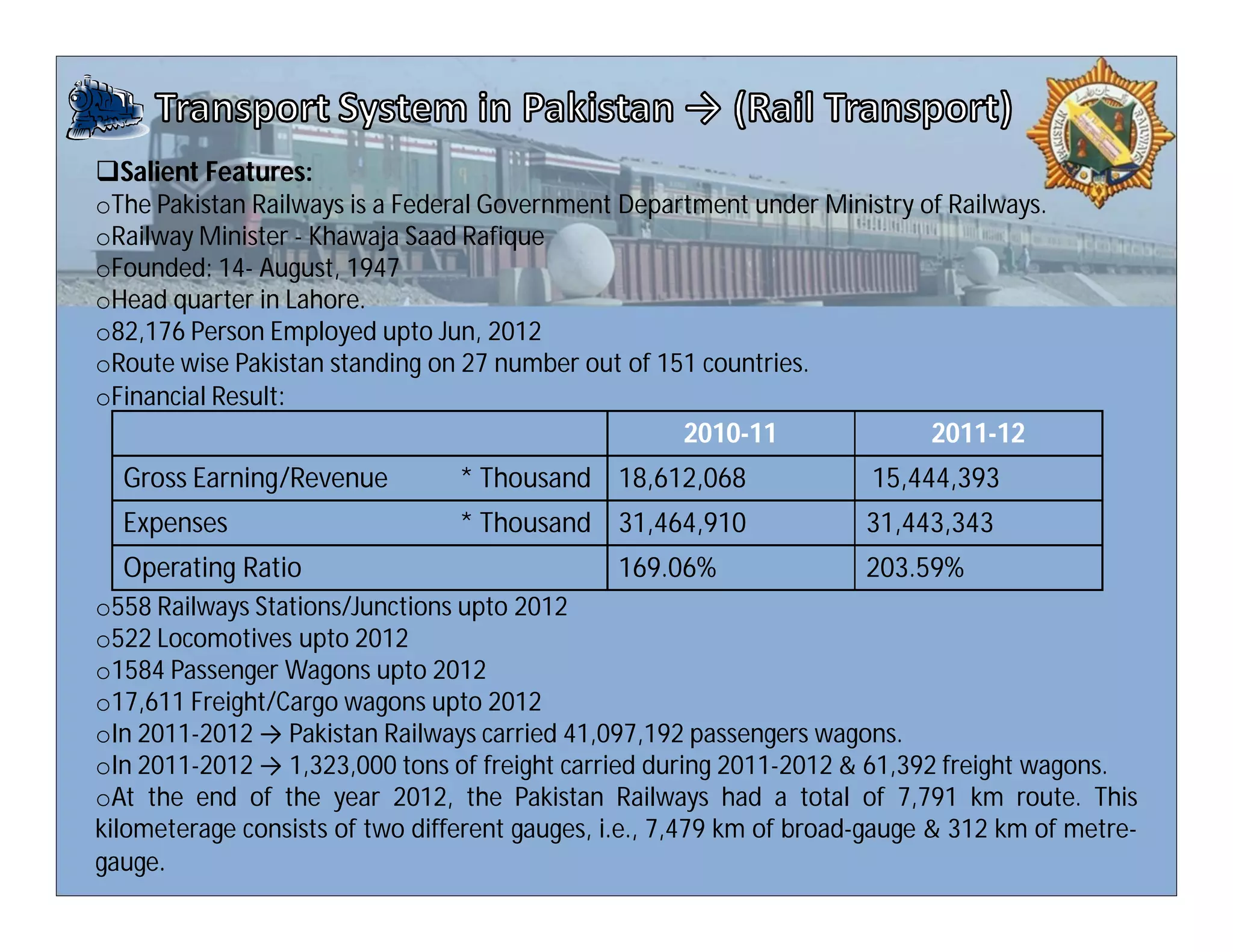 Transport System in Pakistan - (( Rail Transport)) | PDF