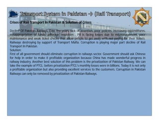 Transport System in Pakistan - (( Rail Transport)) | PDF