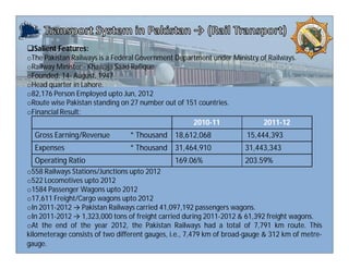 Transport System in Pakistan - (( Rail Transport)) | PDF