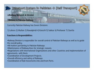 Transport System in Pakistan - (( Rail Transport)) | PDF