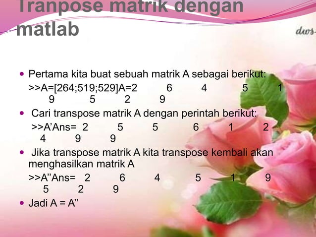 Transpose matriks dan diterminan matriks | PPTX