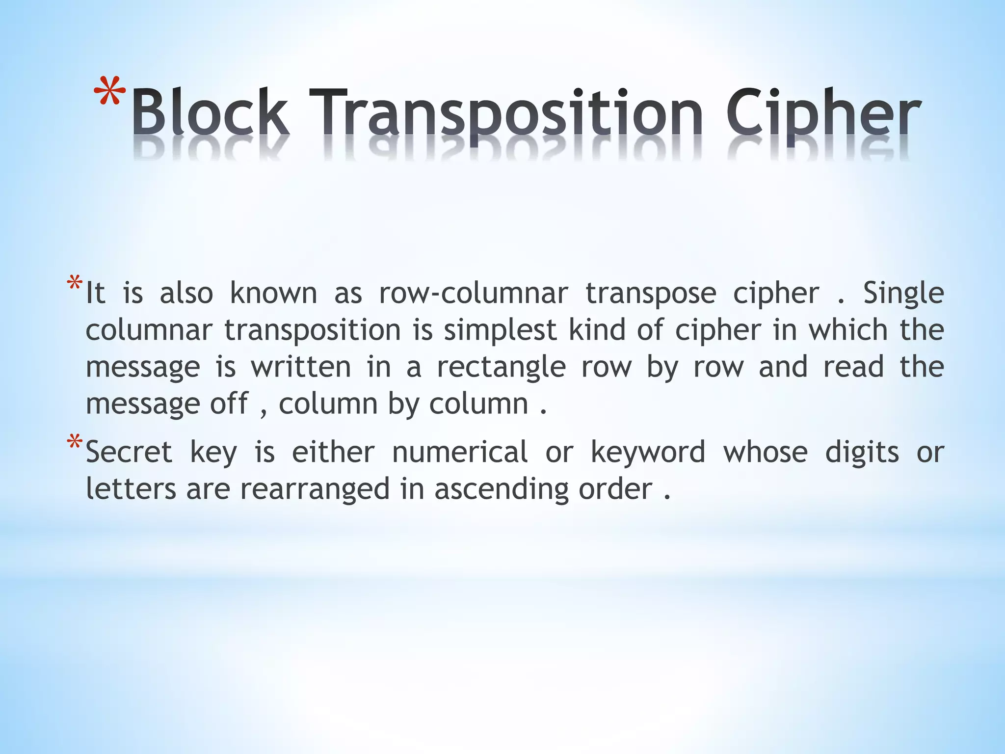 Transposition cipher techniques | PPTX