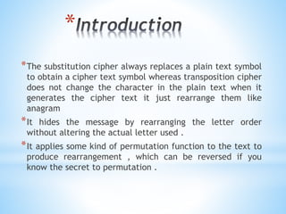 Transposition cipher techniques | PPTX