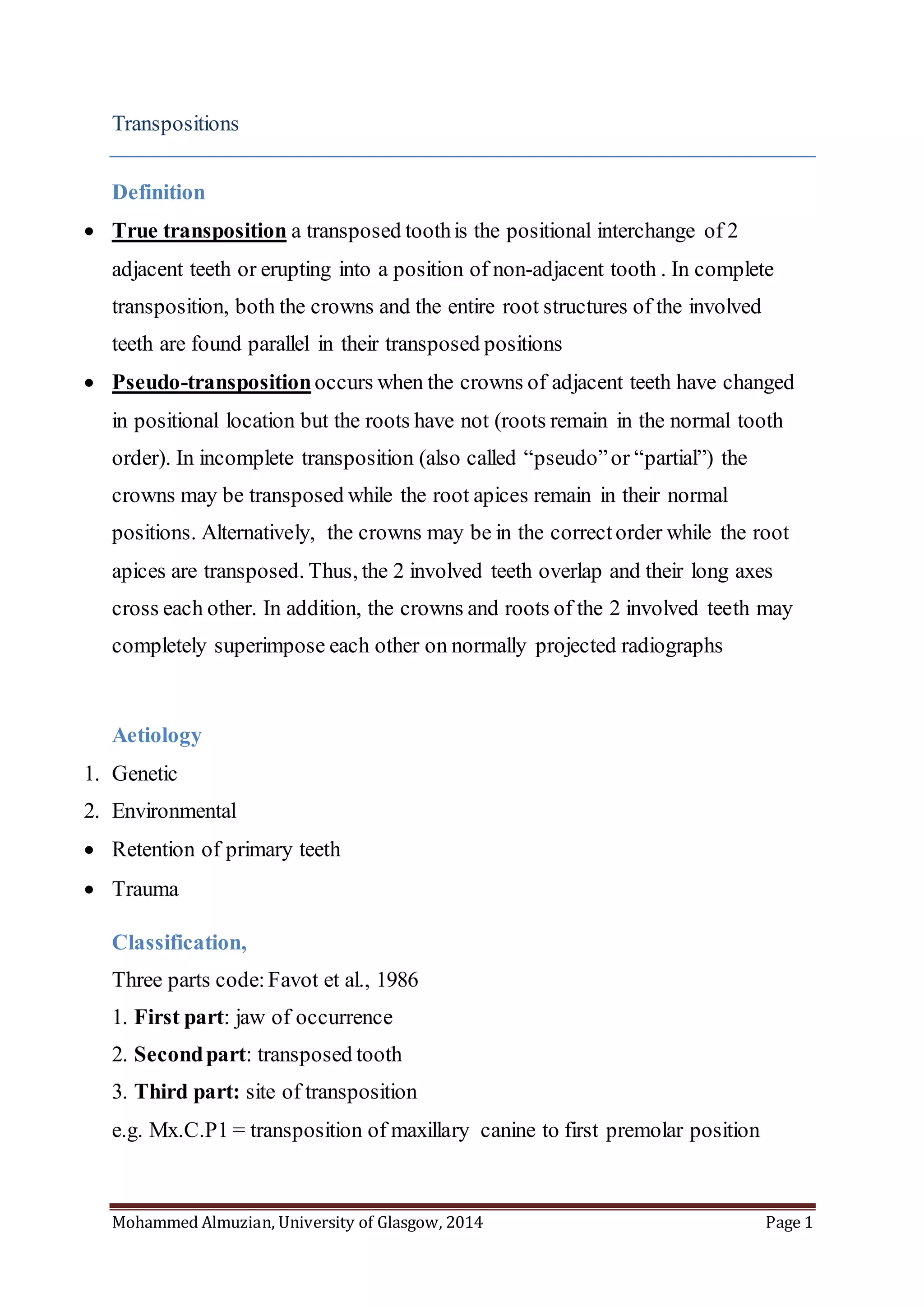 Teeth transpositions for orthodontists by almuzian | DOCX